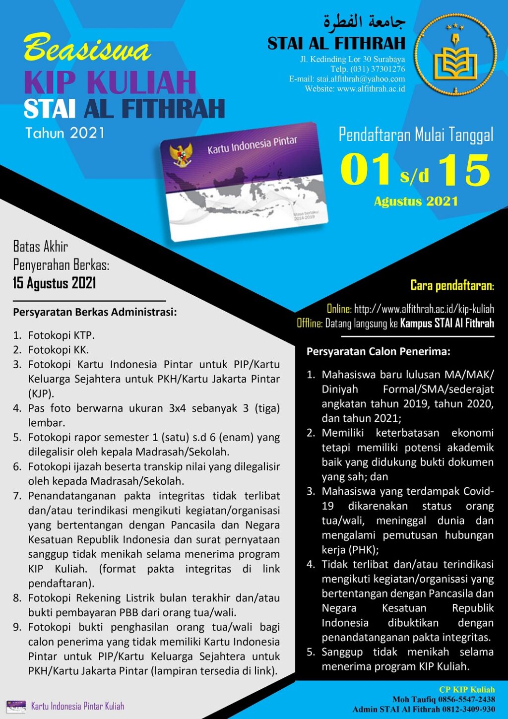 Beasiswa KIP Kuliah STAI Al Fithrah Tahun 2021